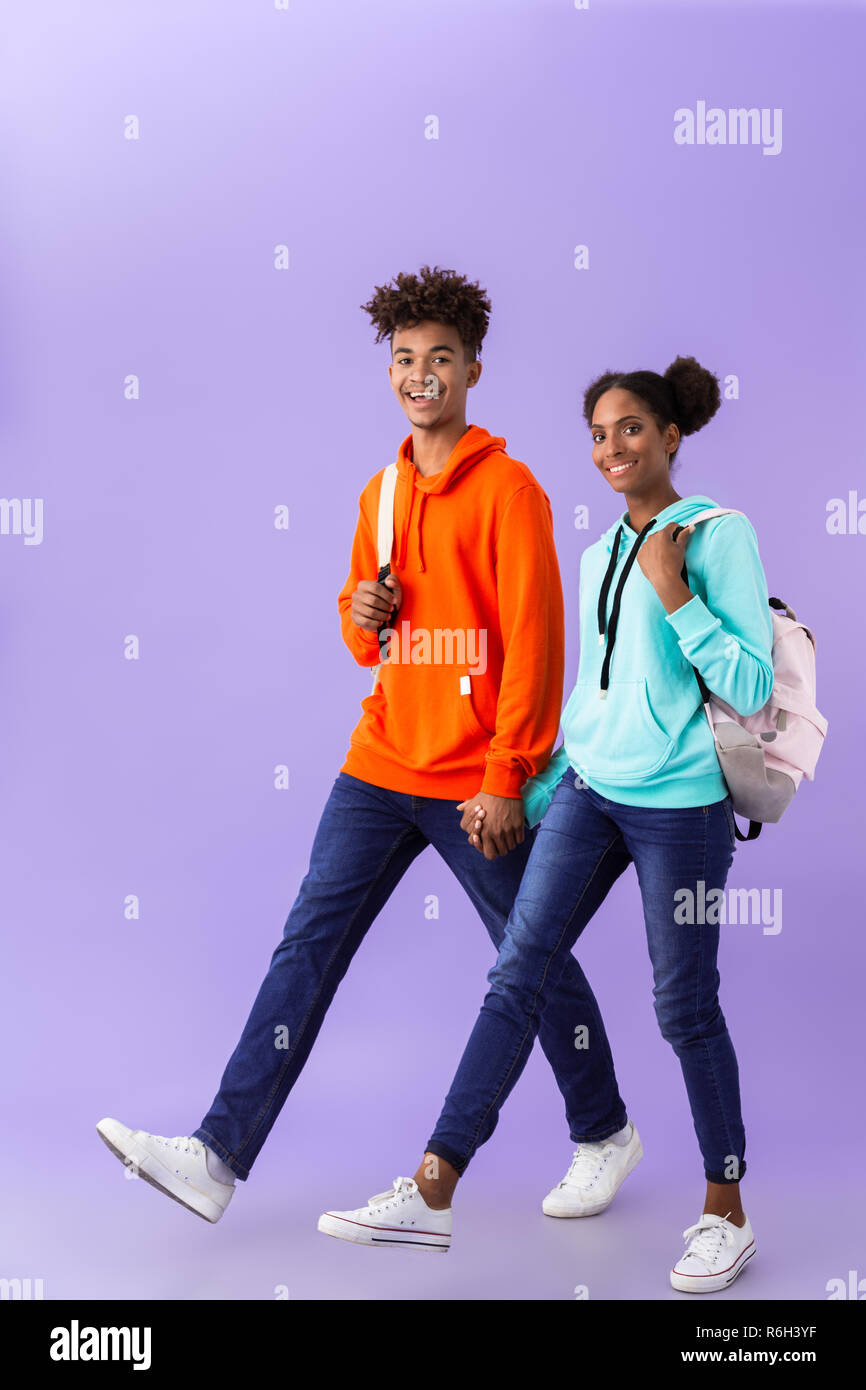 Full length photo of beautiful african american brother and sister ...