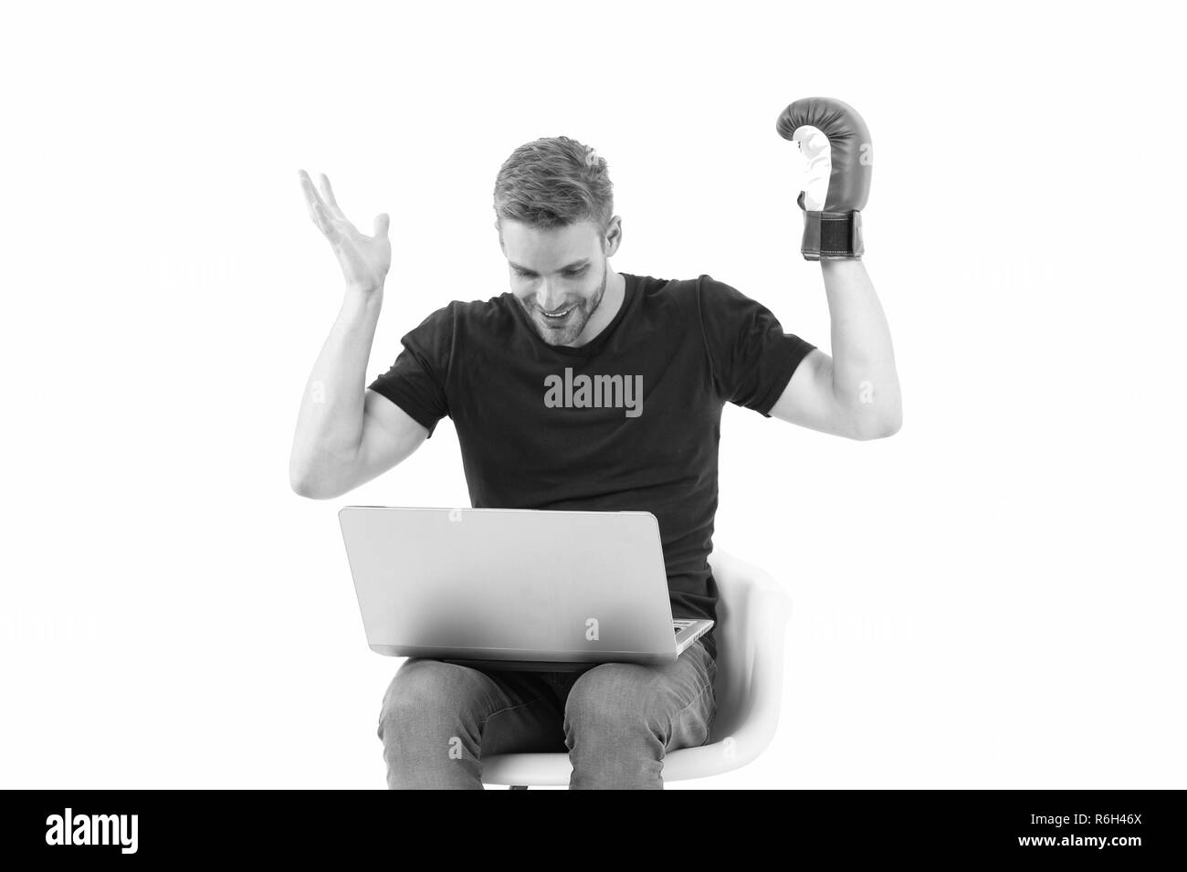 Happy man in boxing Black and White Stock Photos & Images - Alamy