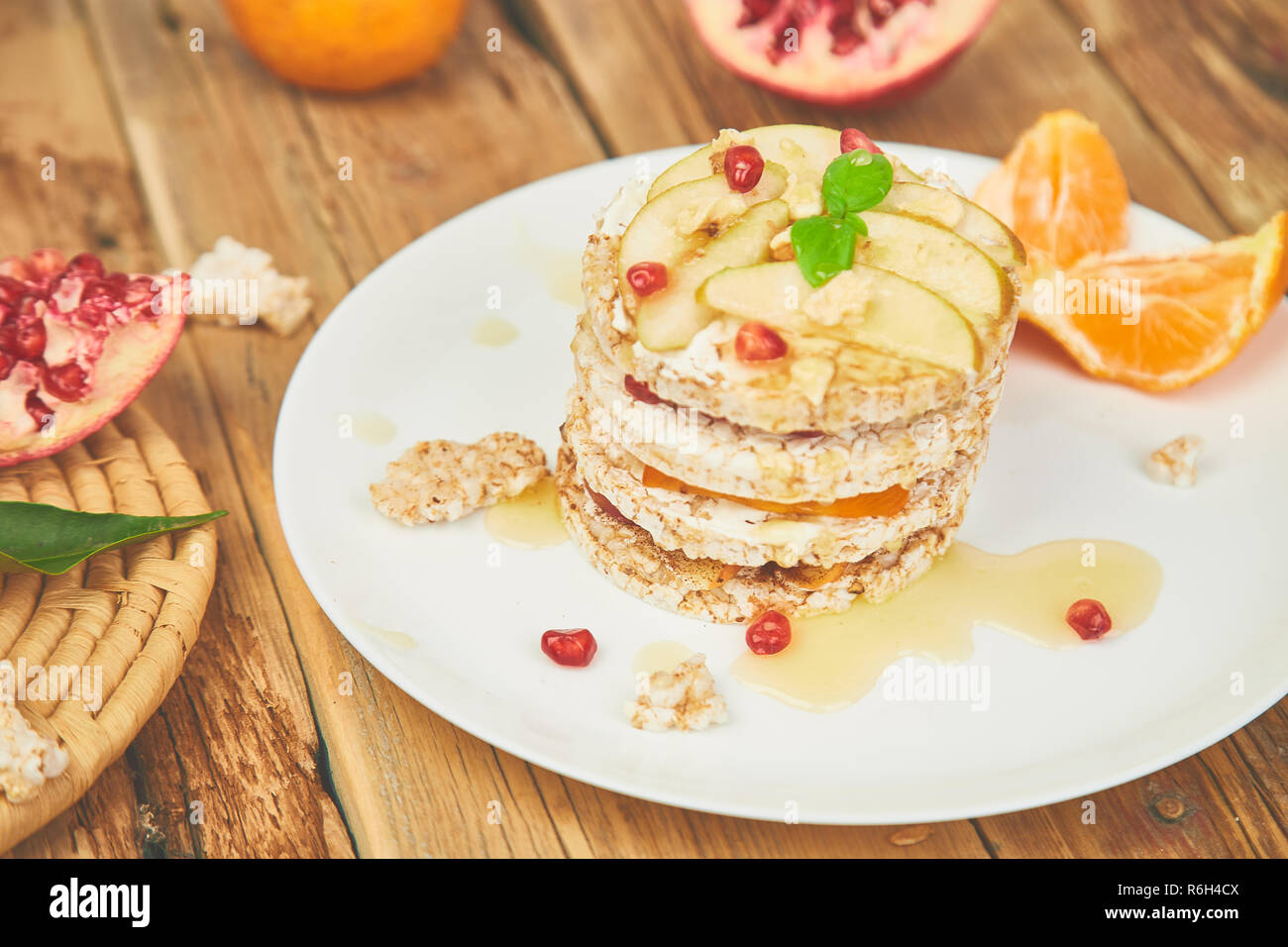 Vegan, diet, organic natural birthday cake with rice crisp bread and ...