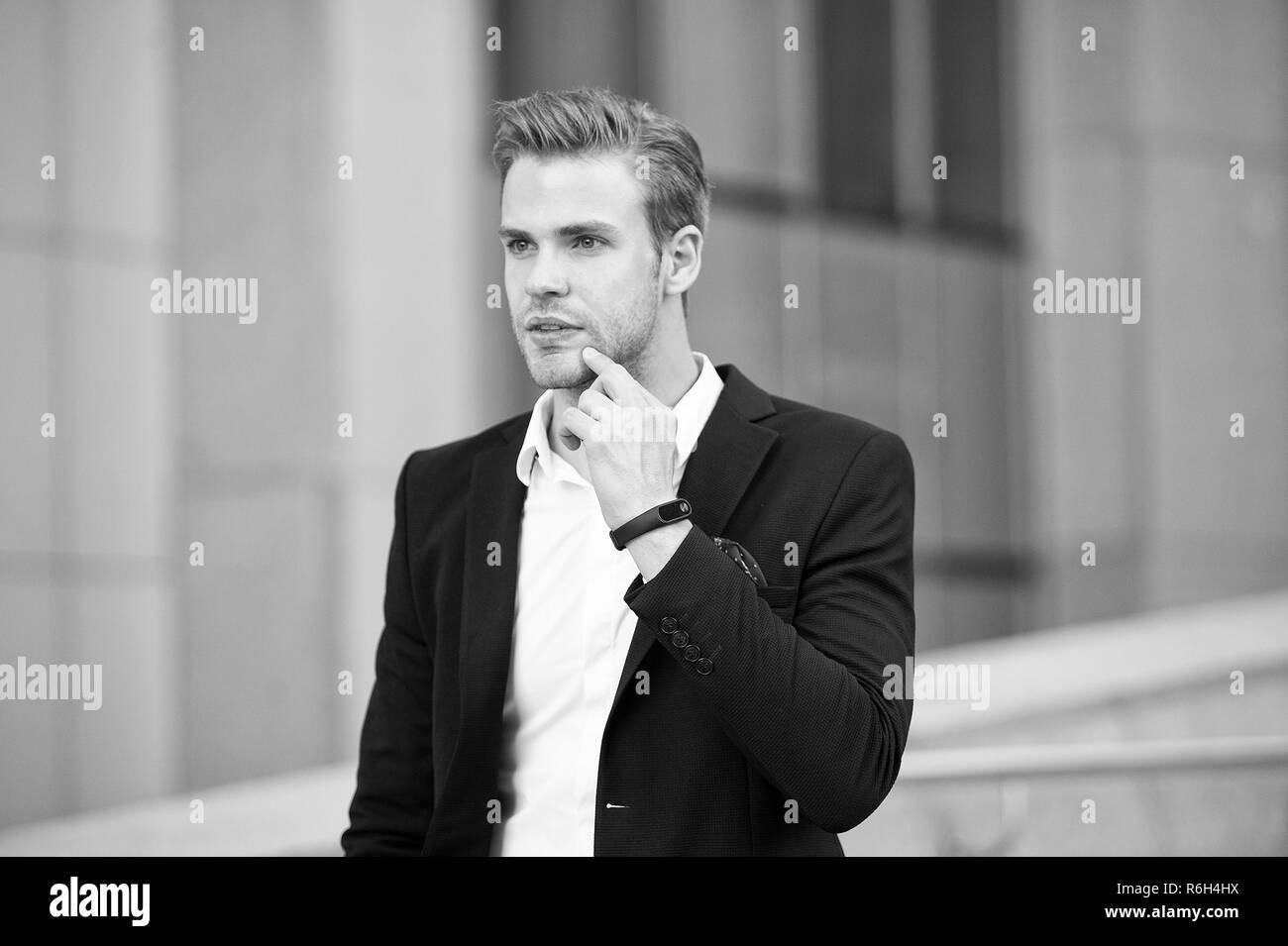 Man formal suit businessman well groomed urban background. Professional ...