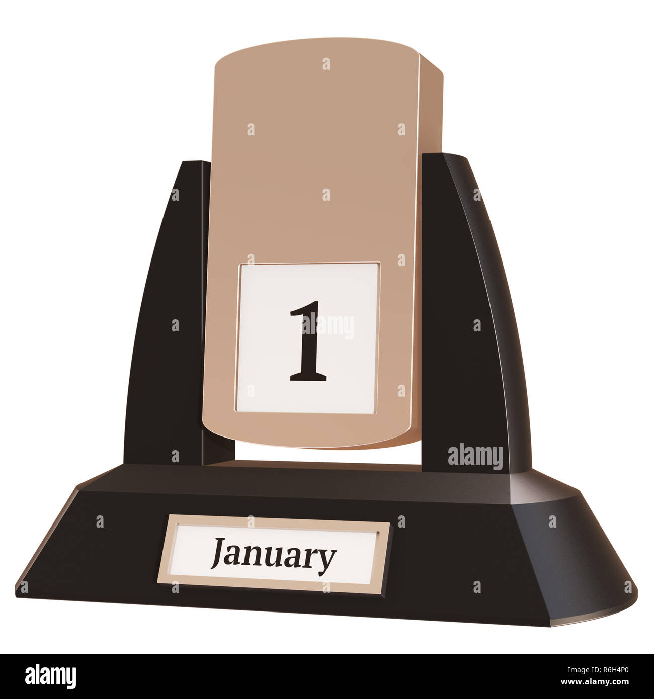 3D rendering of a vintage flip calendar showing the date of January 1 ...