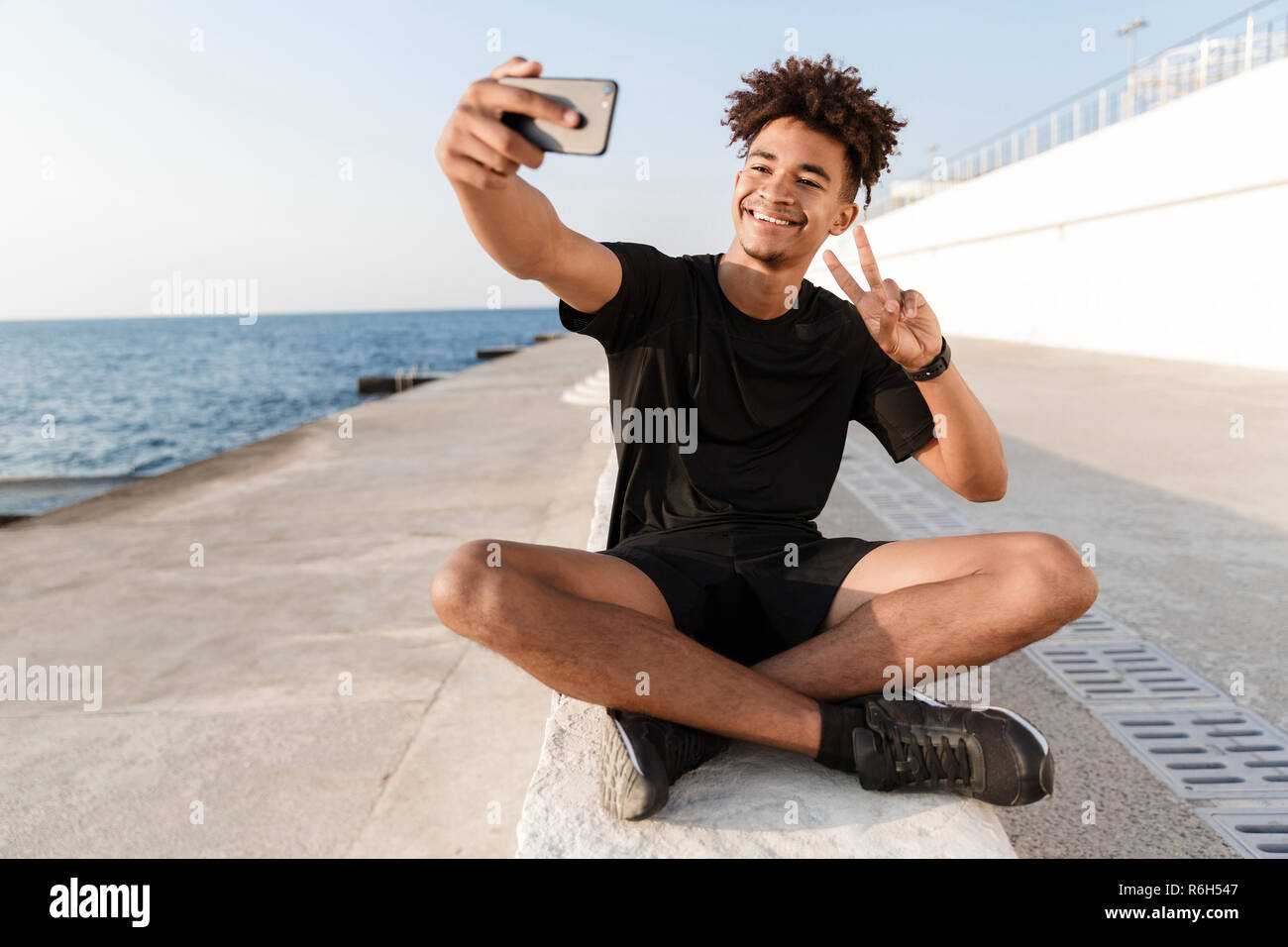 African man selfie workout hi-res stock photography and images - Alamy