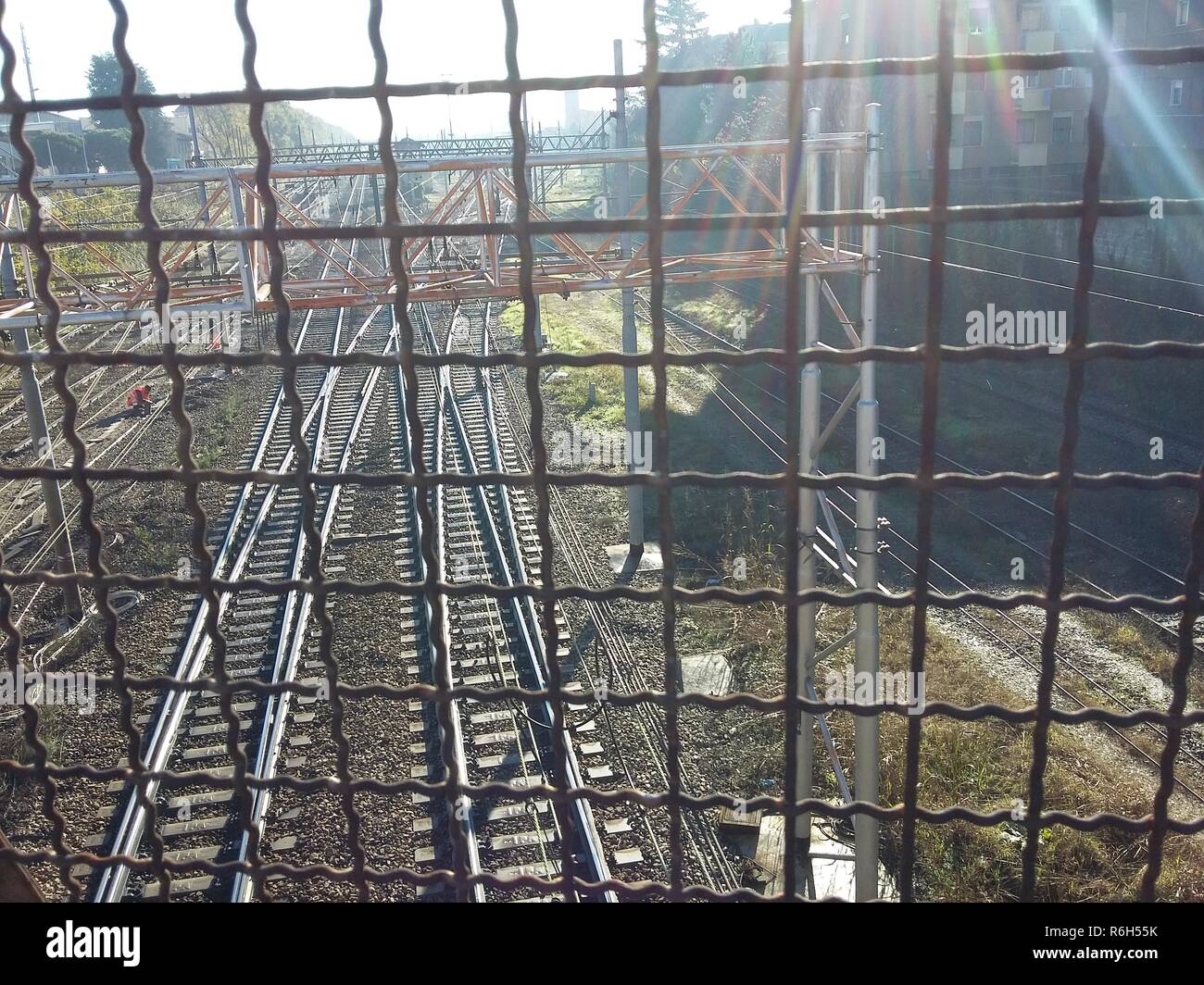 Notice placed on the overpass, pedestrian, adjacent to the railways ...