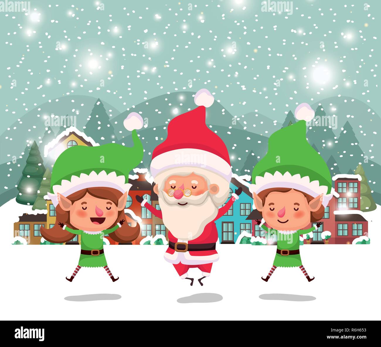 couple helpers with santa claus in snowscape Stock Vector Image & Art ...
