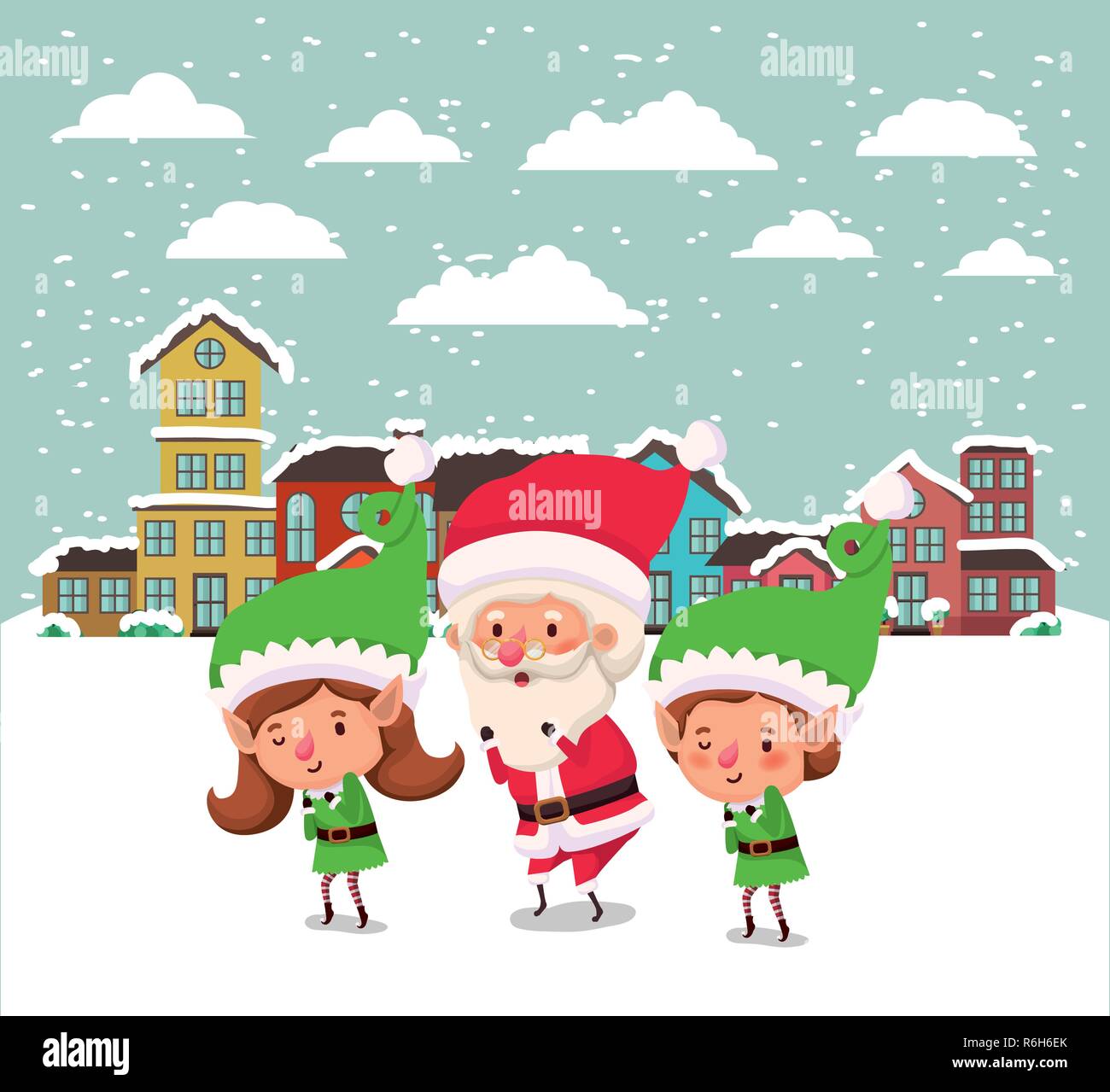couple helpers with santa claus in snowscape Stock Vector Image & Art ...