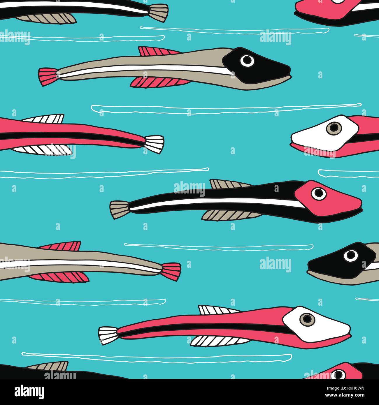 Hand drawn marine seamless pattern with colorful fish Vector ...
