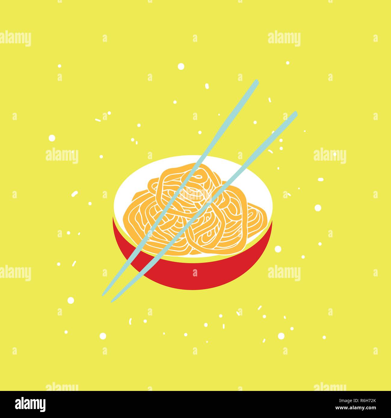 Hand drawn noodles bowl with chopsticks Colorful banner Asian cuisine ...