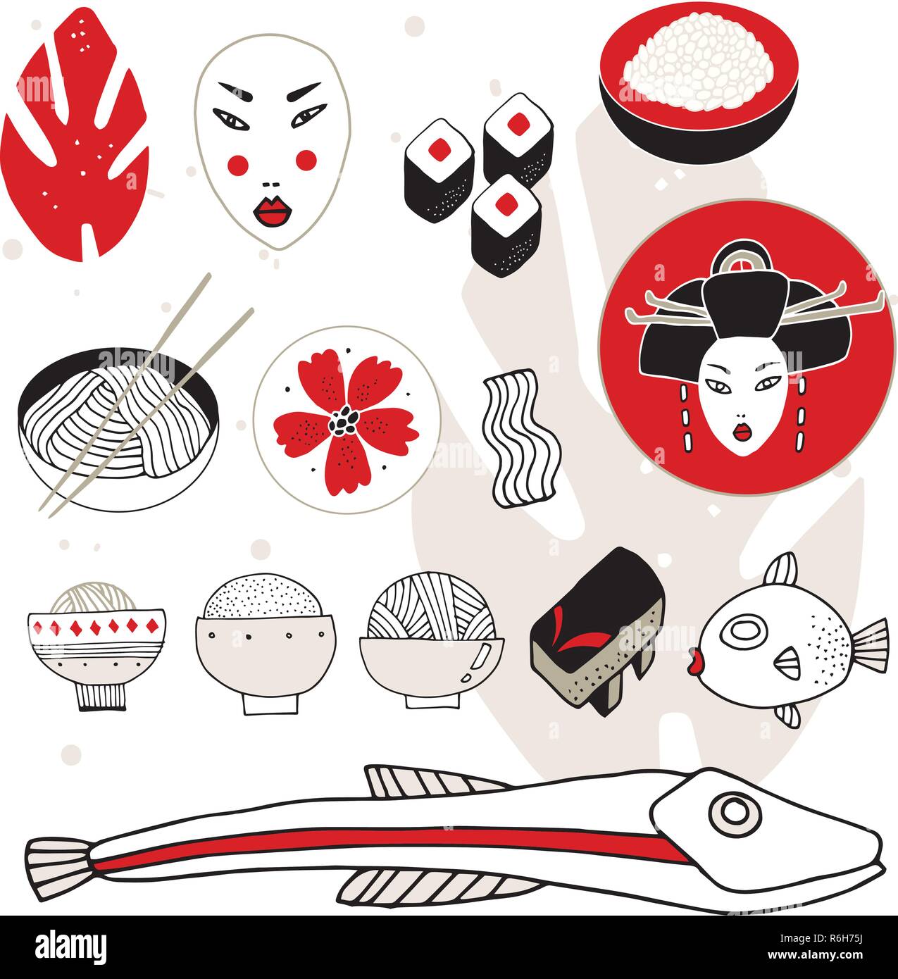 Hand drawn Japan and Asia design elements collection Vector ...