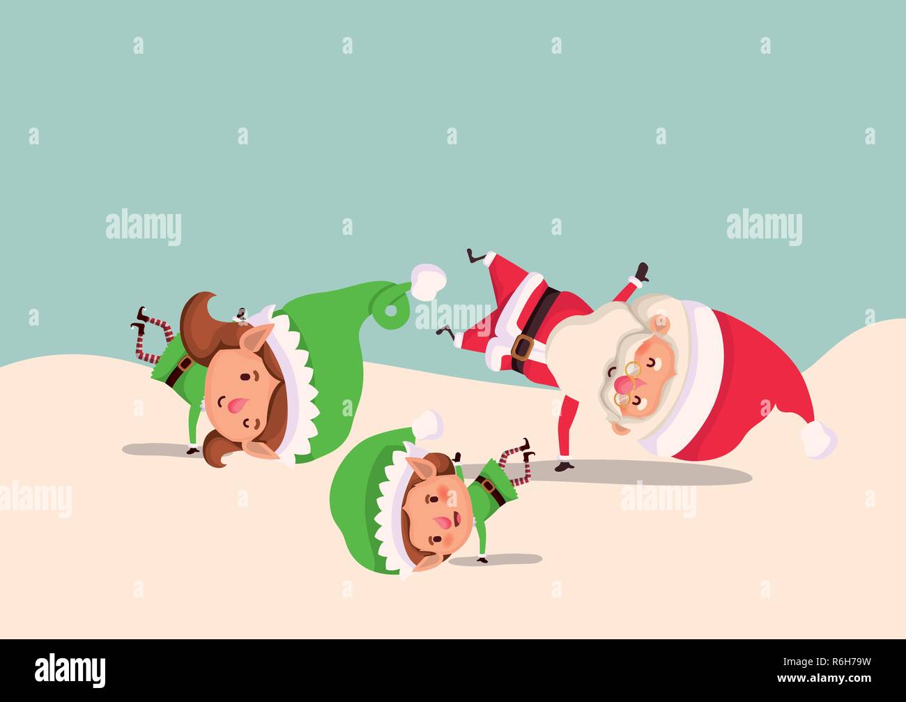 couple helpers with santa claus in snowscape Stock Vector Image & Art ...