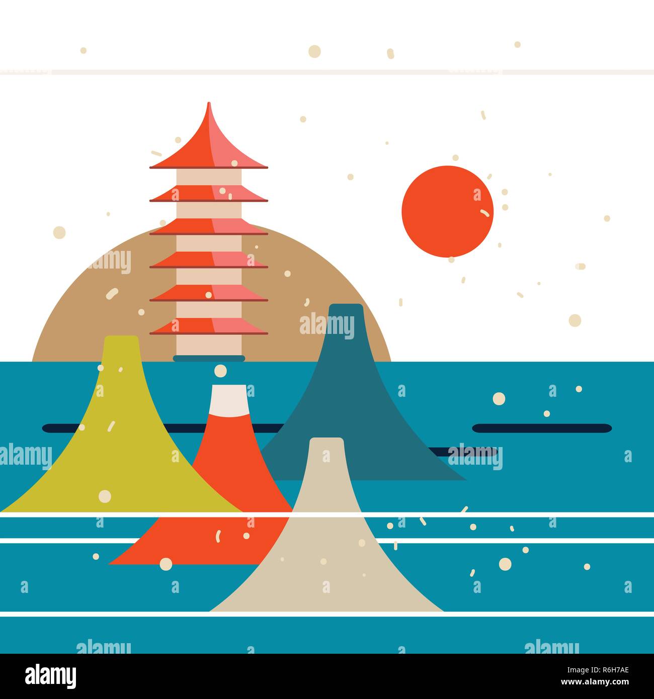 Japanese landscape Travel poster with beautiful pagoda and Mountain ...