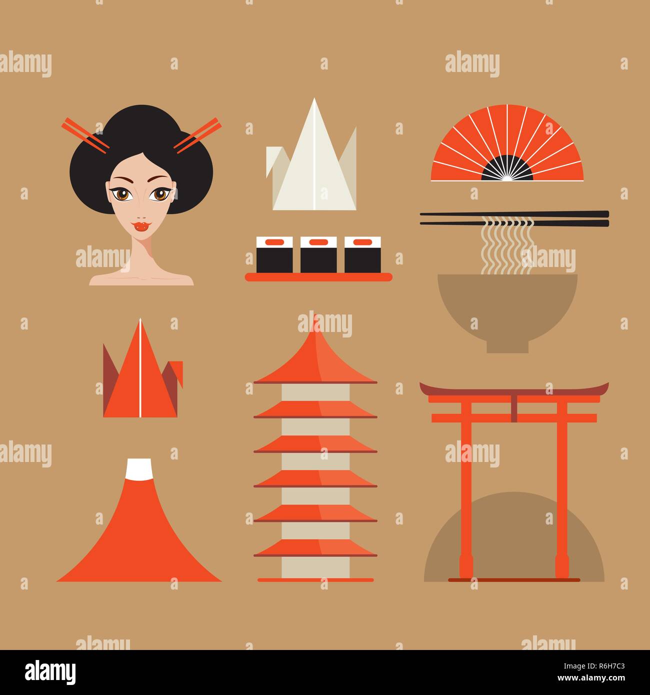 Japan icons set Asia design elements collection Vector illustration ...