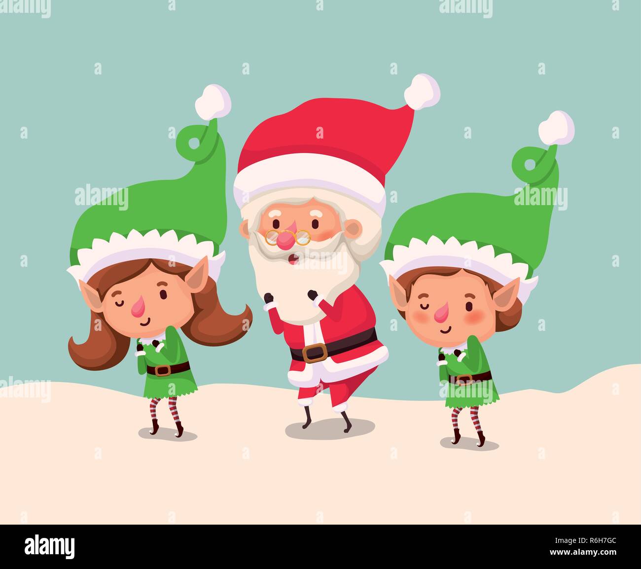 couple helpers with santa claus in snowscape Stock Vector Image & Art ...