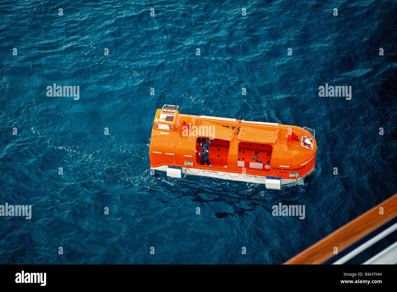 Cozumel. Mexico-November 19, 2016: Orange rescue or lifeboat, modern ...