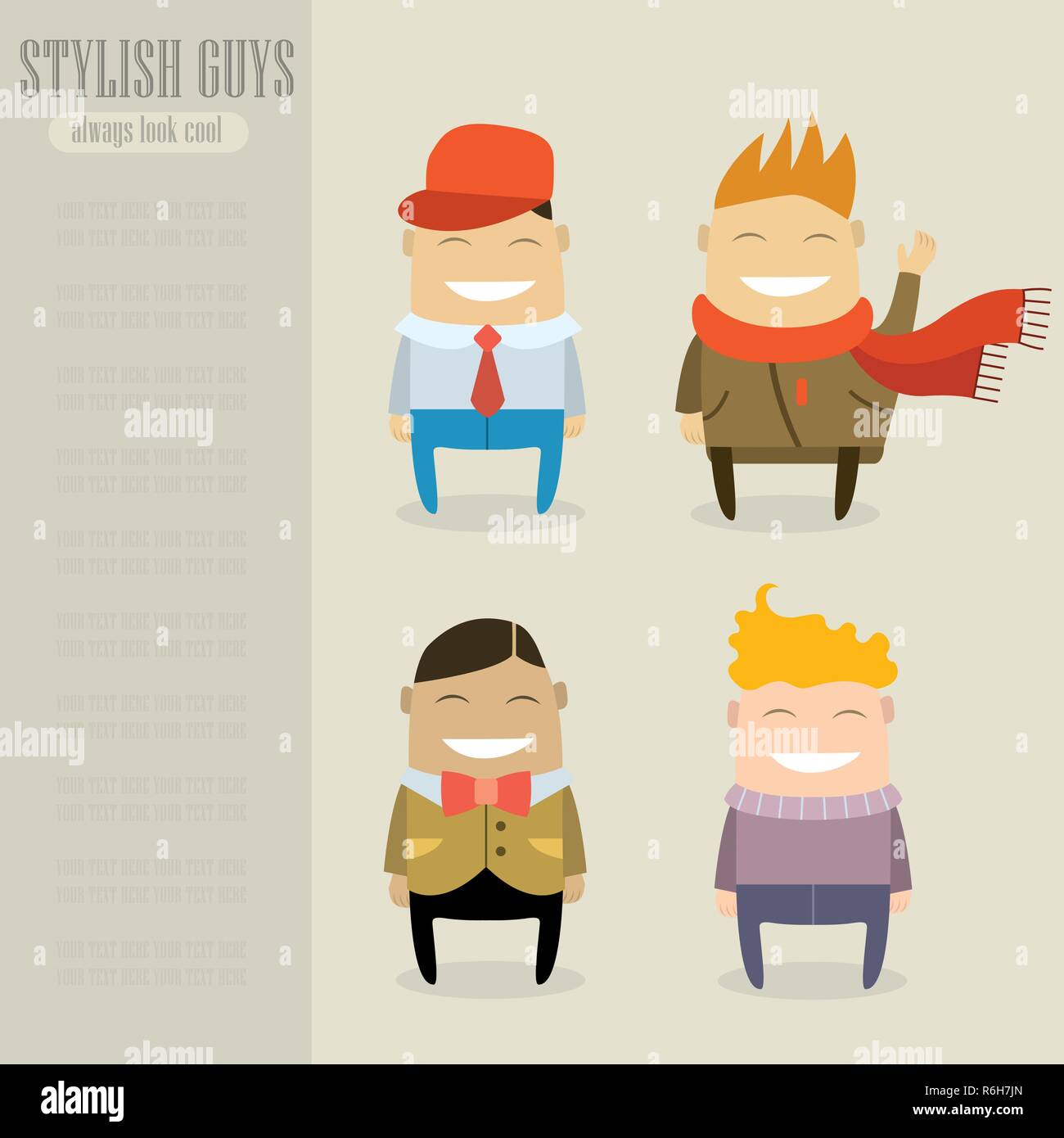 Funny cartoon characters set. Stylish guys always look cool. Vector ...