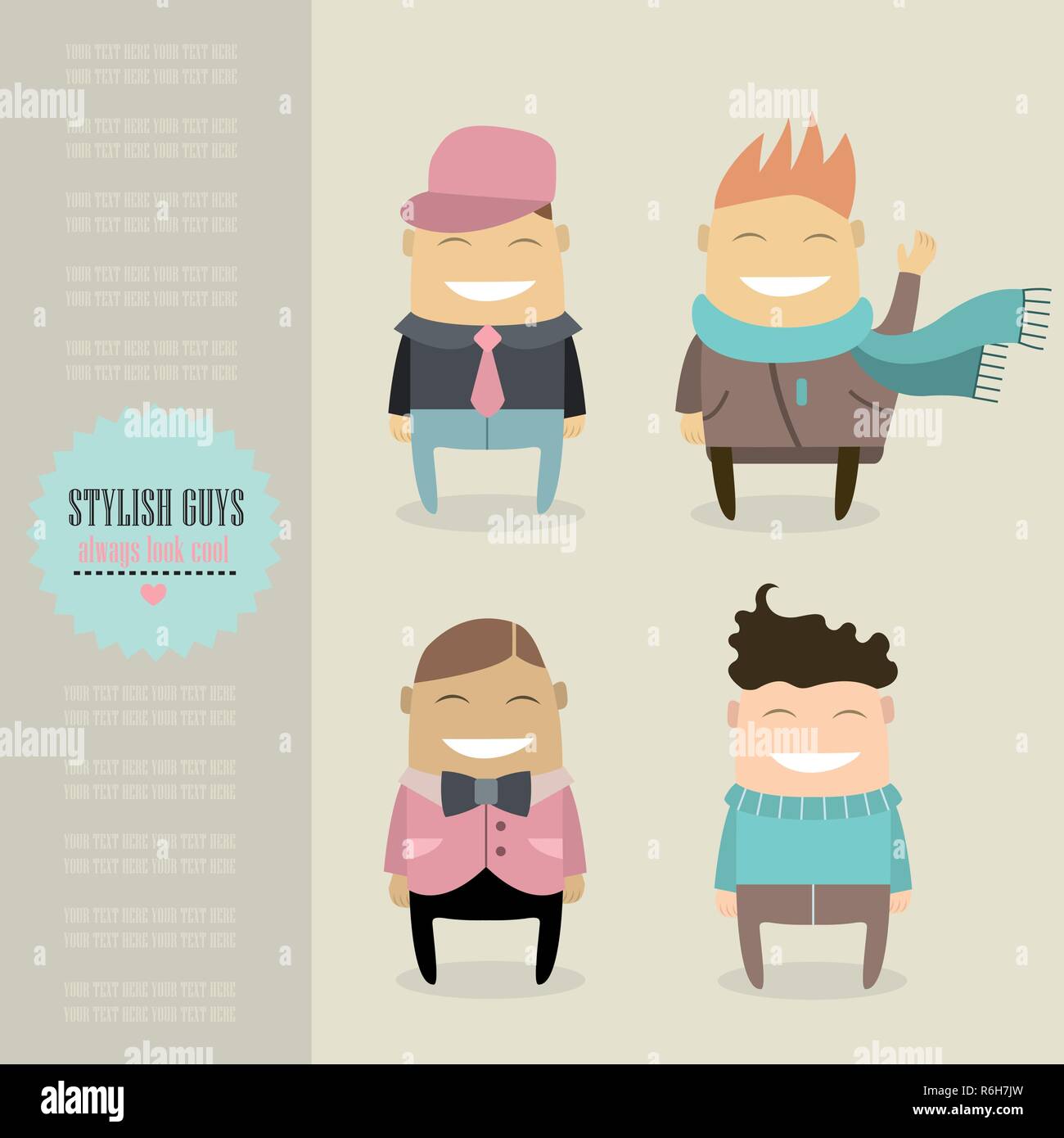 Funny cartoon characters set. Stylish guys always look cool. Vector ...
