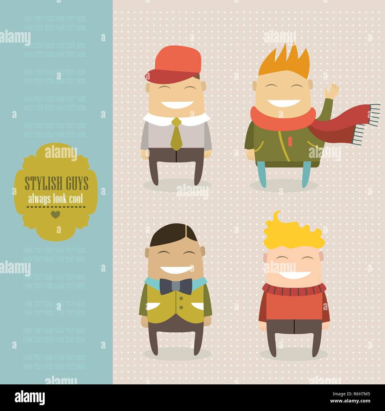 Funny cartoon characters set. Stylish guys always look cool. Vector ...