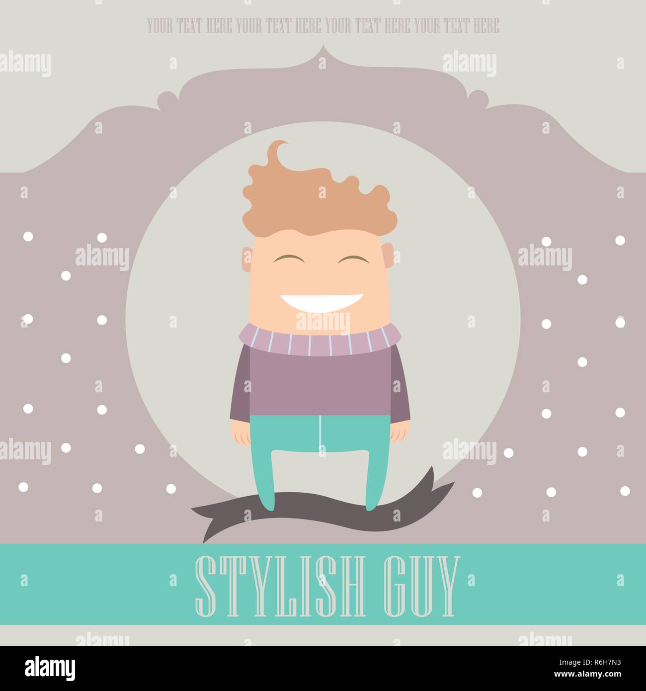 Funny cartoon character. Stylish guy on lovely background. Vector ...