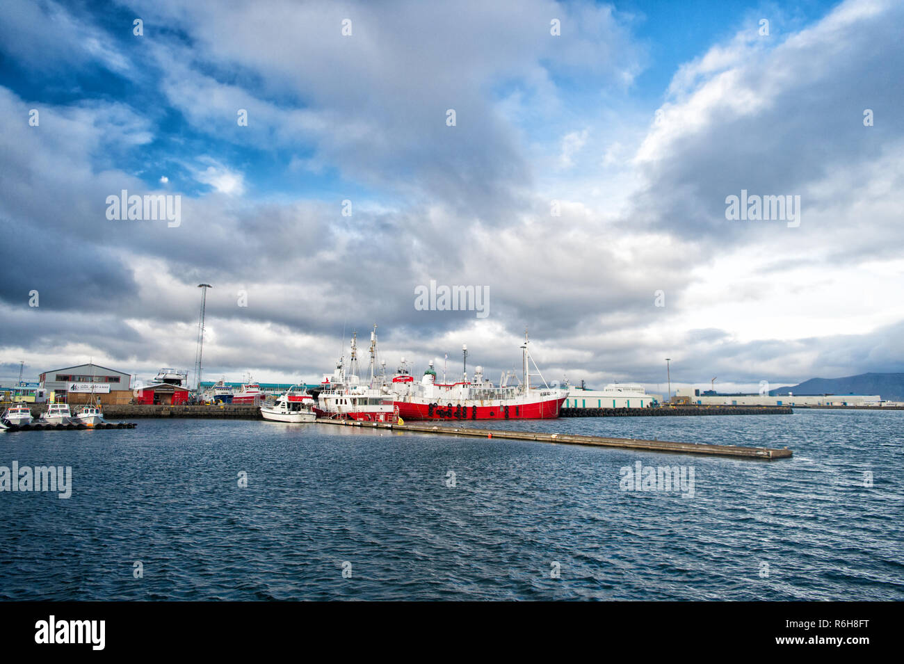 Reykjavik, Iceland - October 13, 2017: ship in sea port. Boat travel ...