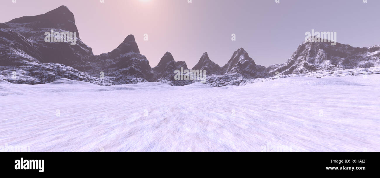 3D Rendering Misty Mountains Stock Photo - Alamy