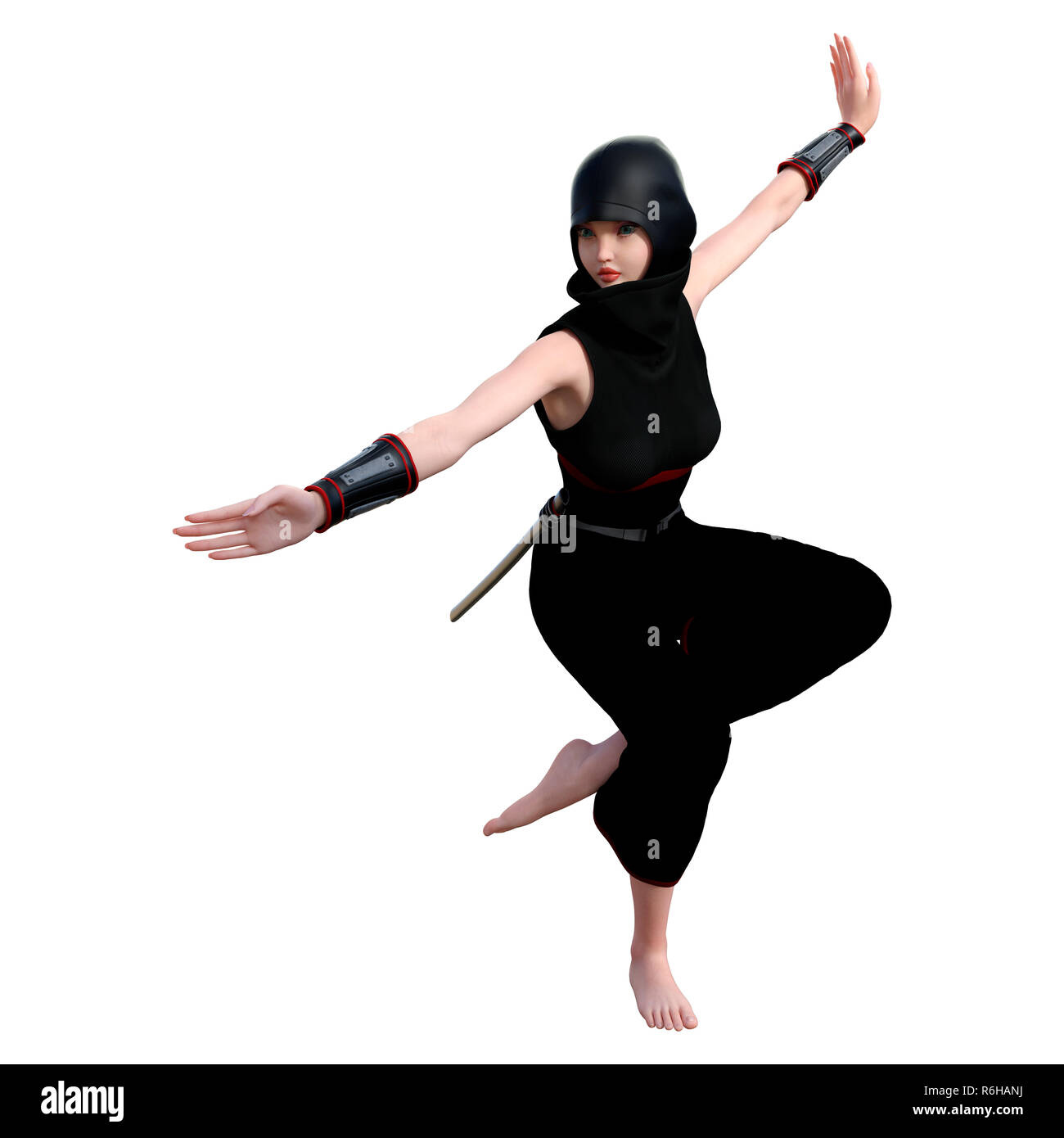 3D Rendering Female Ninja on White Stock Photo - Alamy