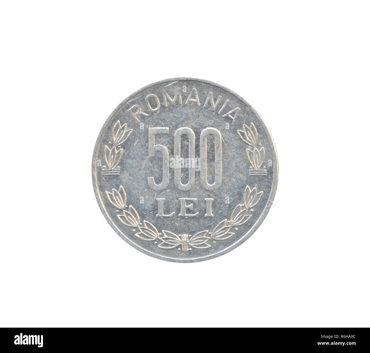 Vintage 500 Lei coin made by Romania, that shows numeral value Stock ...