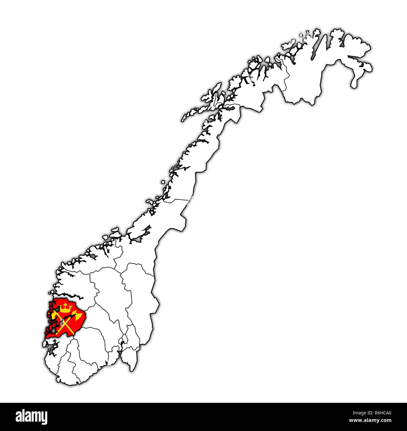 Hordaland region on administration map of norway Stock Photo - Alamy
