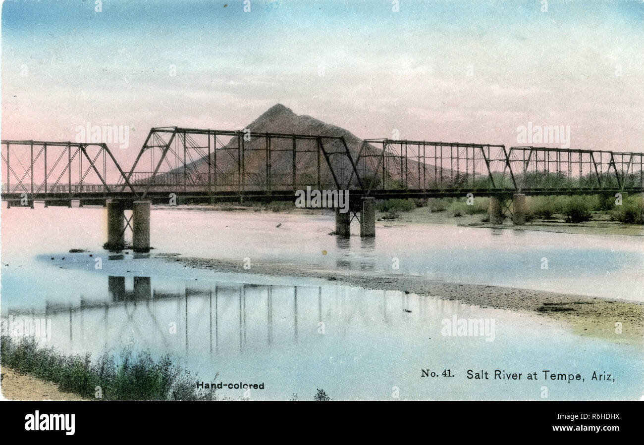 Railroad bridge with Tempe Butte in background, Tempe, Arizona Stock ...