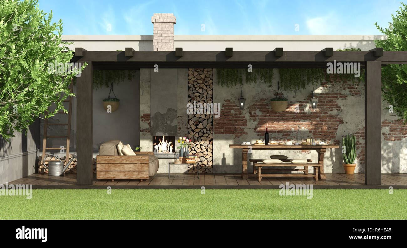 Rustic pergola in a garden Stock Photo - Alamy