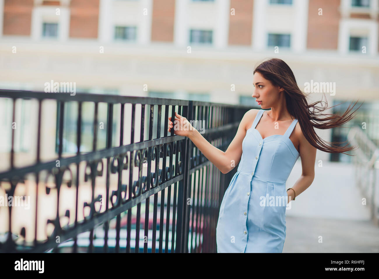Laughing Fashion Woman in City Street in Europe. Smiling Trendy Girl in ...