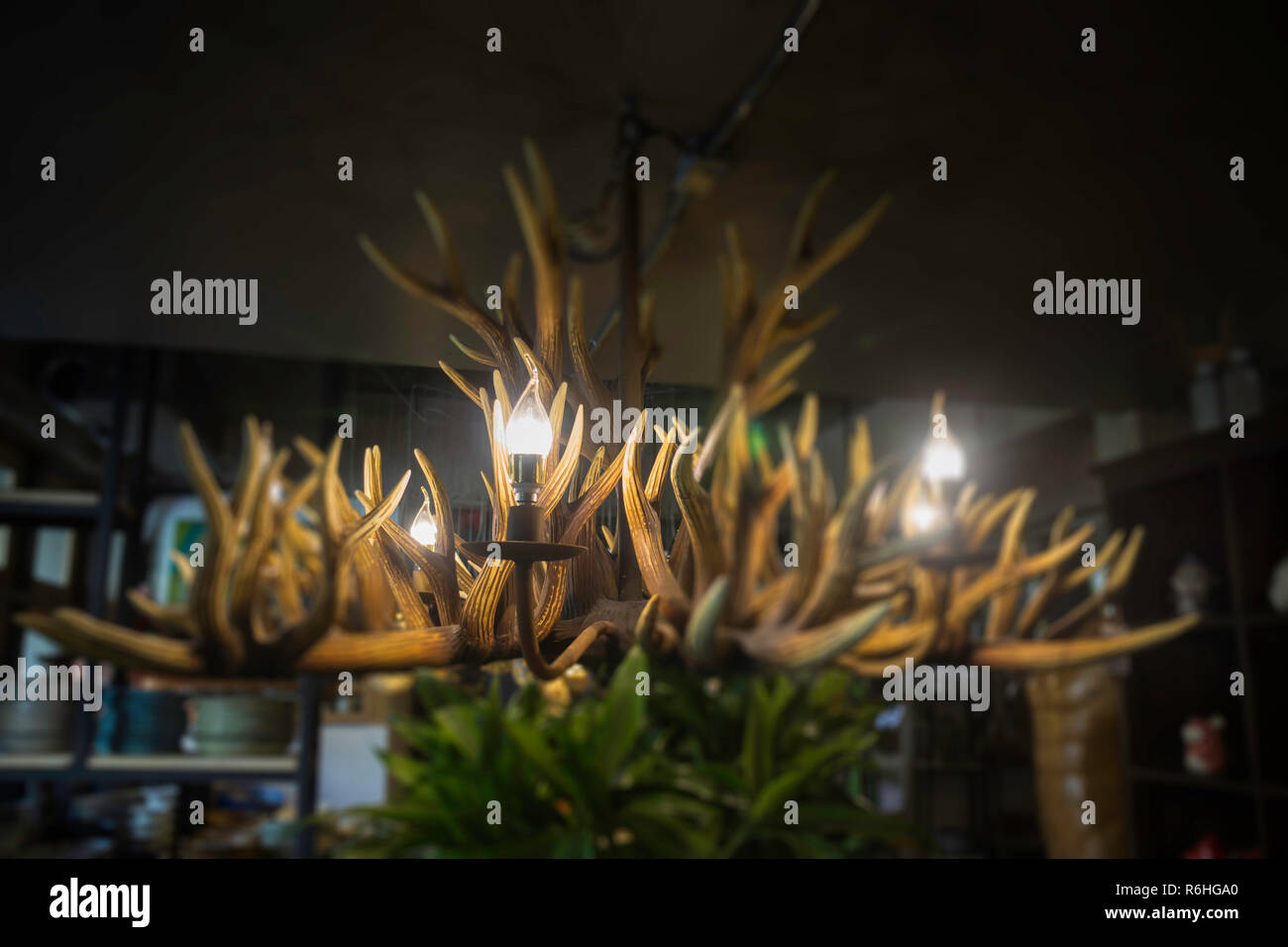 Artificial reindeer antlers light lamp Stock Photo - Alamy