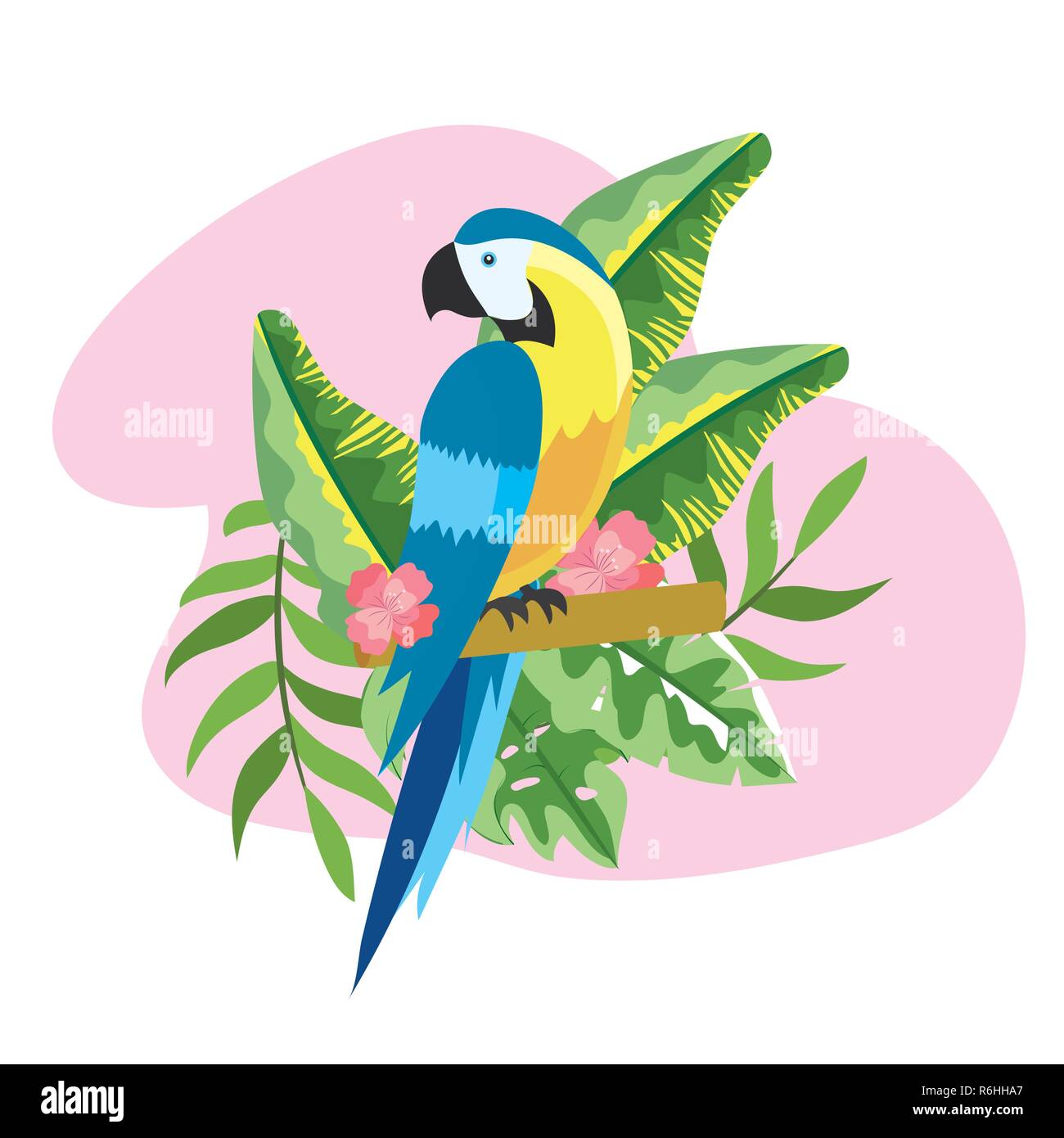 parrot with tropical plants leaves in the summer Stock Vector Image ...