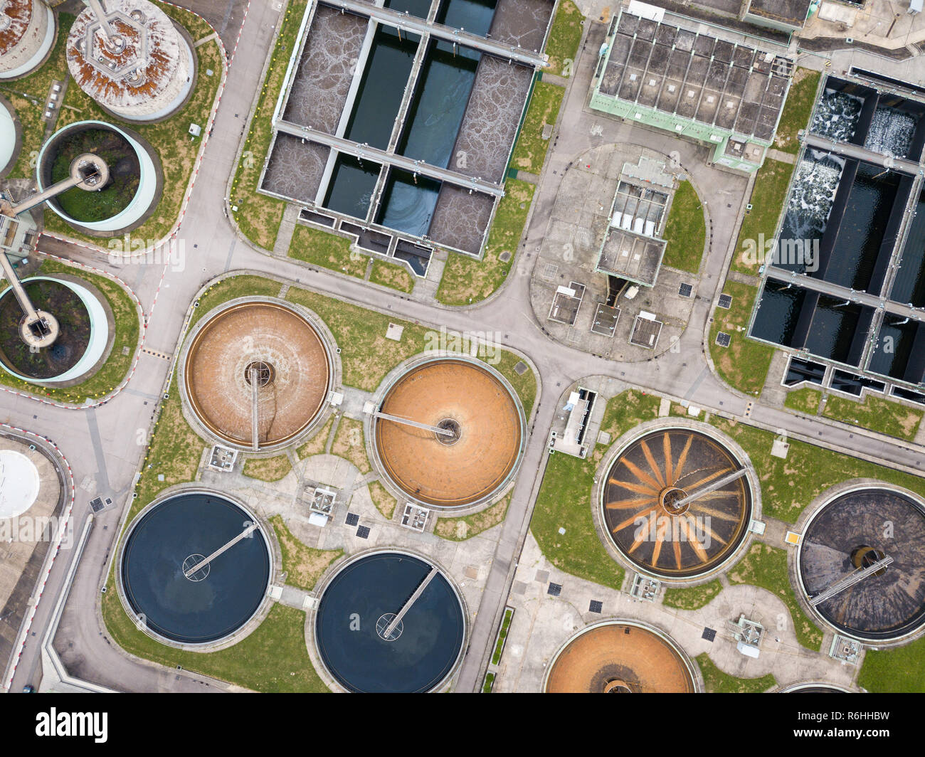 Top view of Sewage treatment plant Stock Photo - Alamy
