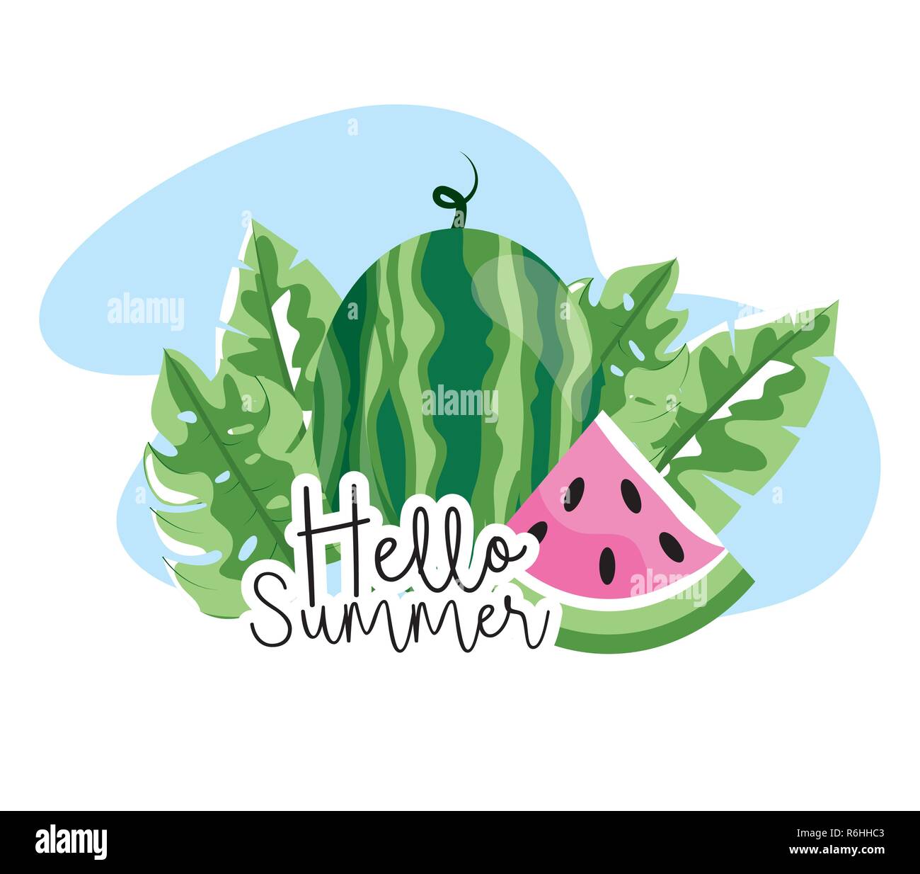 tropical watermelon with nature leaves in summer Stock Vector Image ...