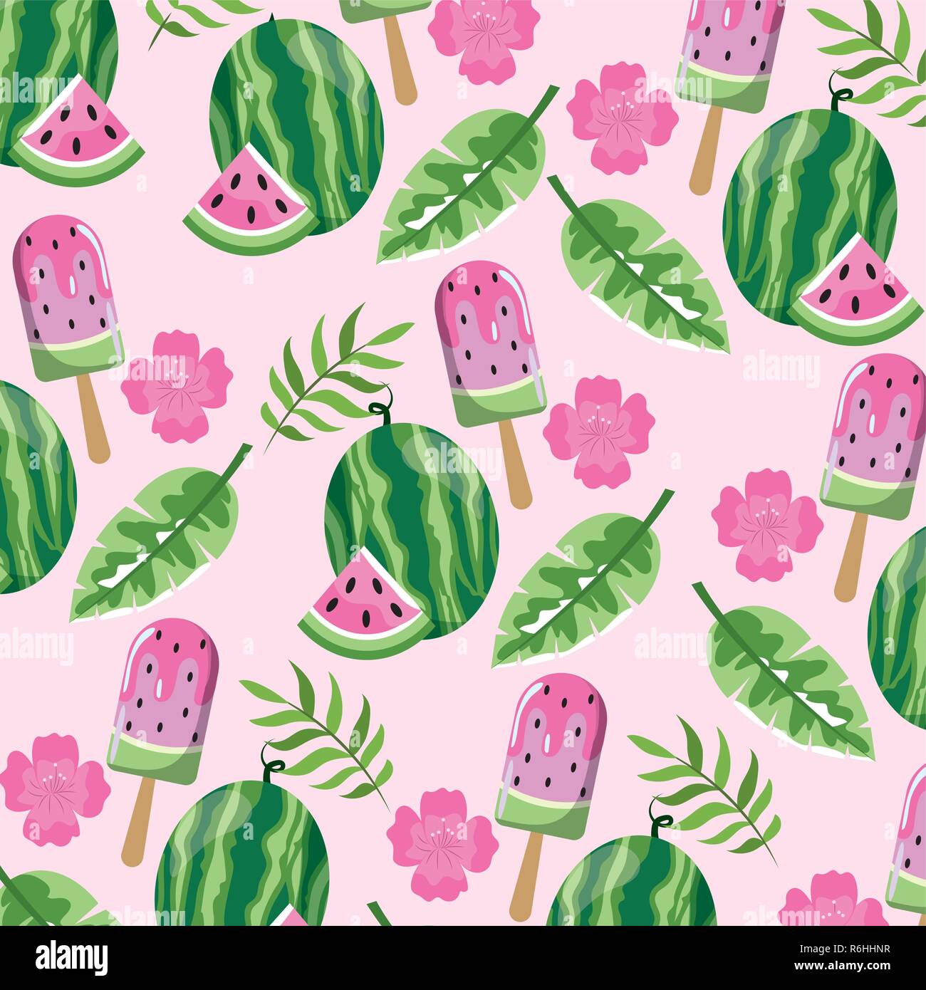 watermelon ice lolly and leaves background Stock Vector Image & Art - Alamy