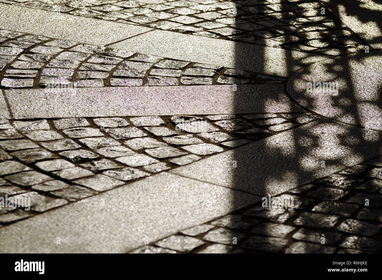 bright sunny day.The contrasting shadow on the pavement from the ...