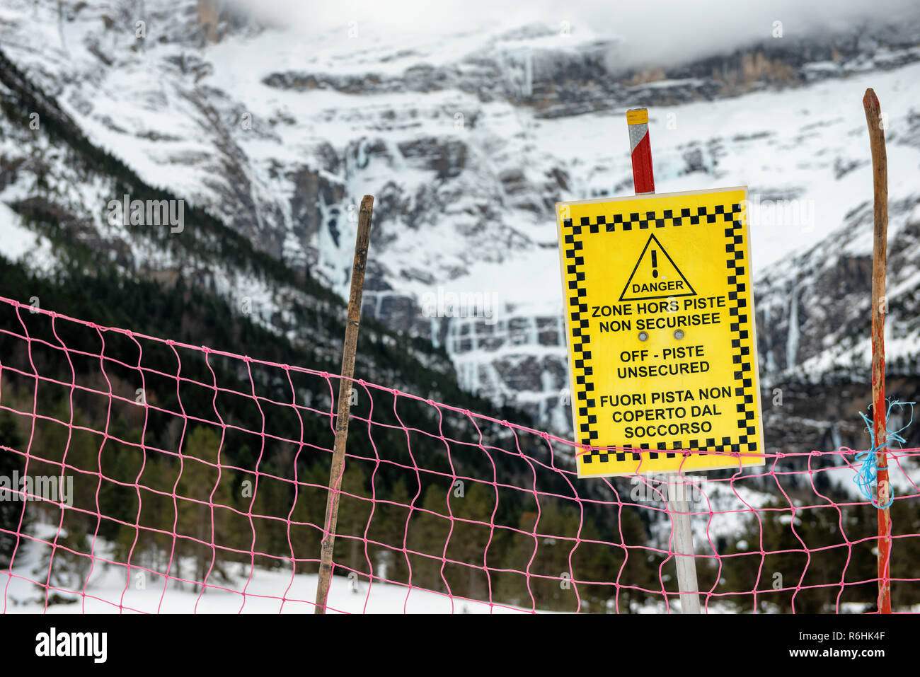 sign alerts off-piste unsecured in french mountains Stock Photo - Alamy