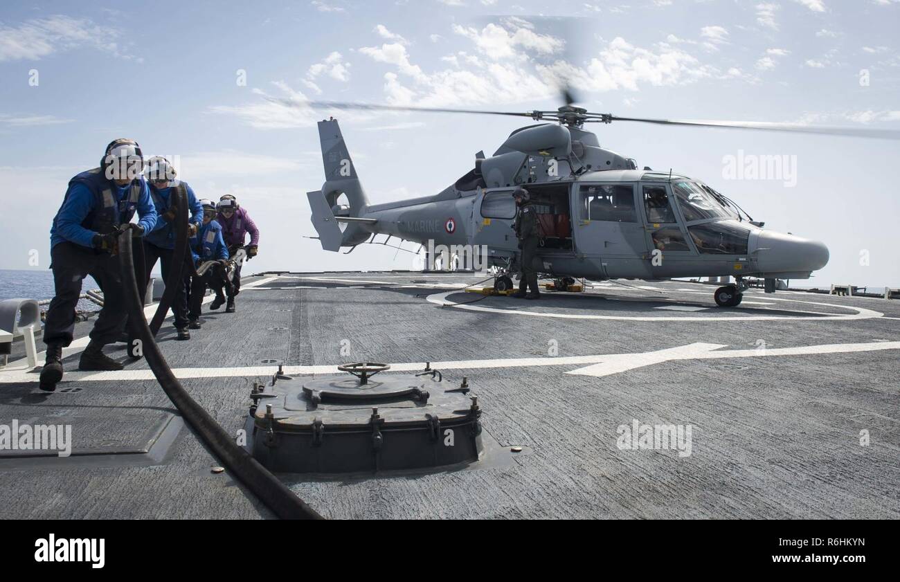 MEDITERRANEAN SEA (May 18, 2017) Sailors retract a refueling line from ...