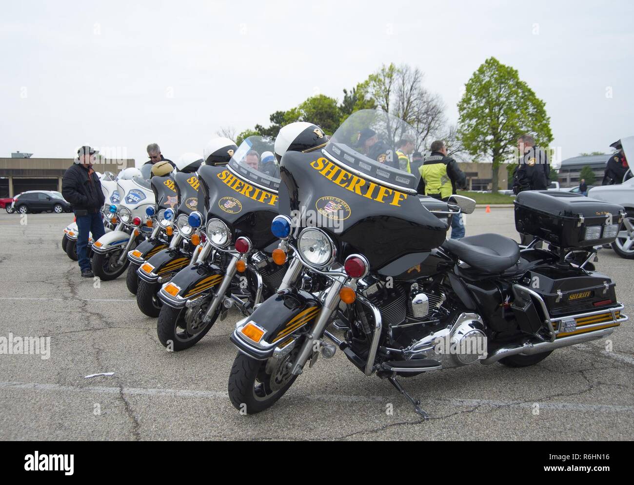 Police motorcycles are lined up at the starting point of the annual ...