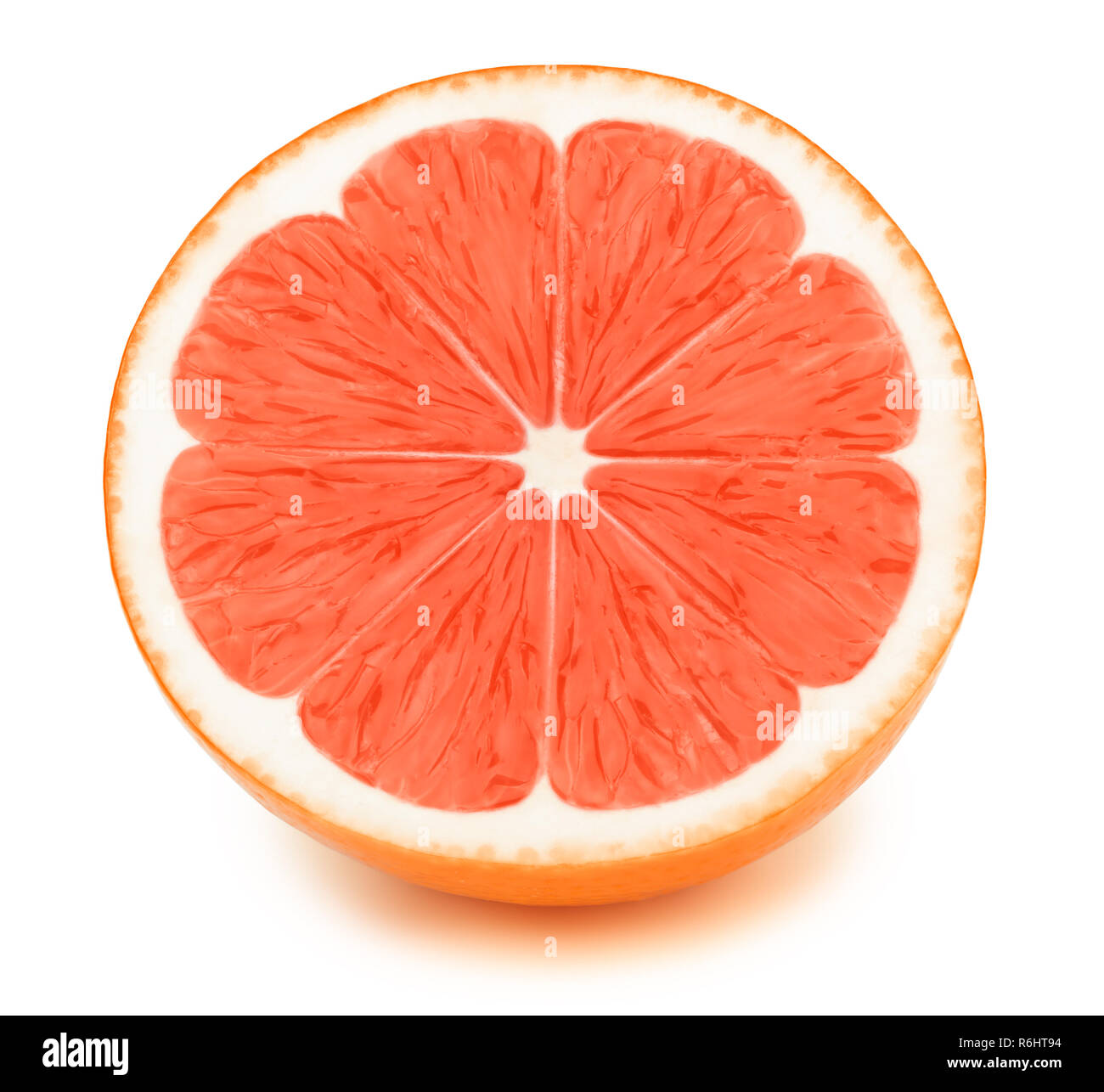 Perfectly retouched sliced half of grapefruit isolated on the white ...