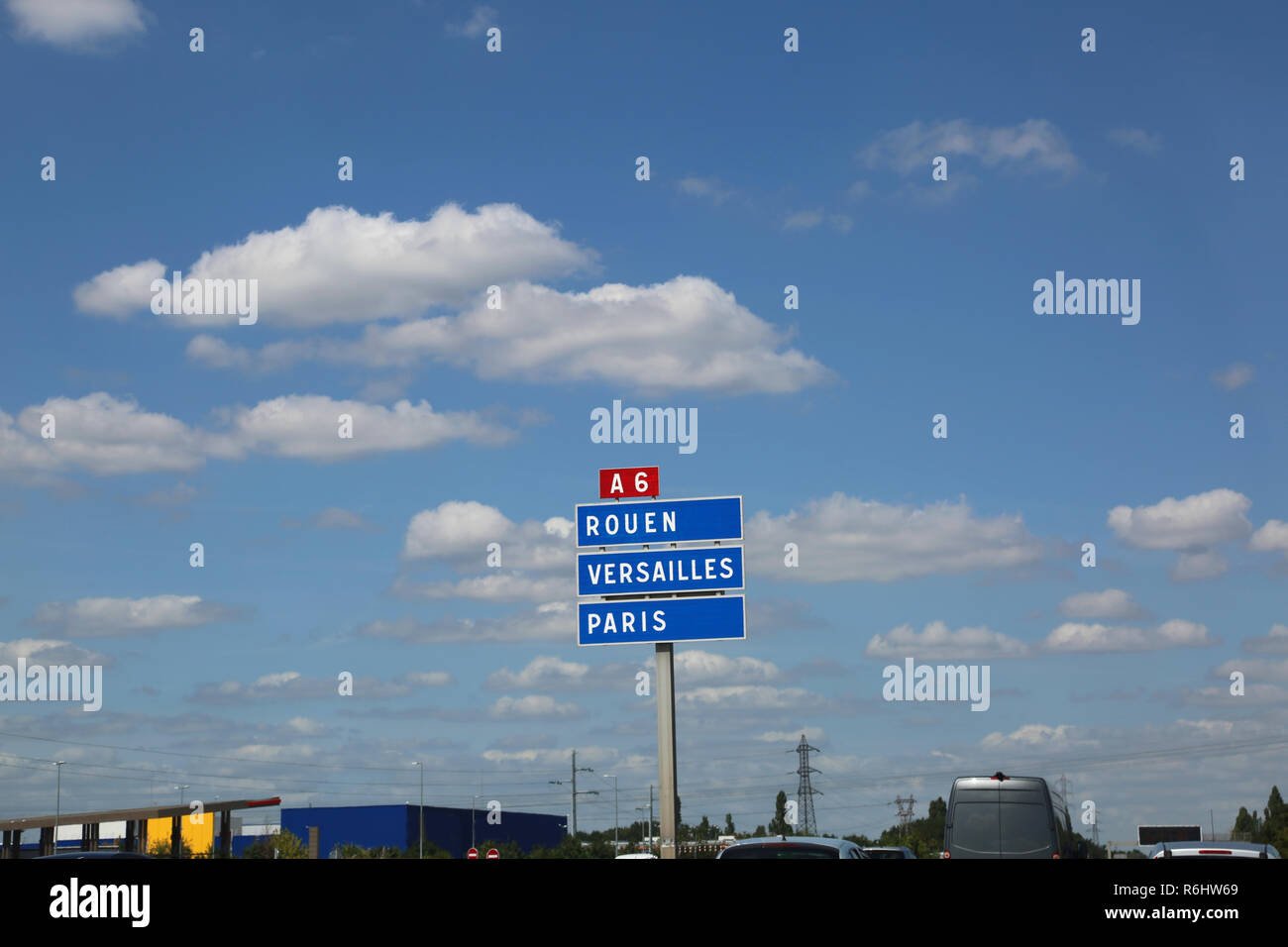 Road Sign in the highway of France and the indication to go to Paris ...