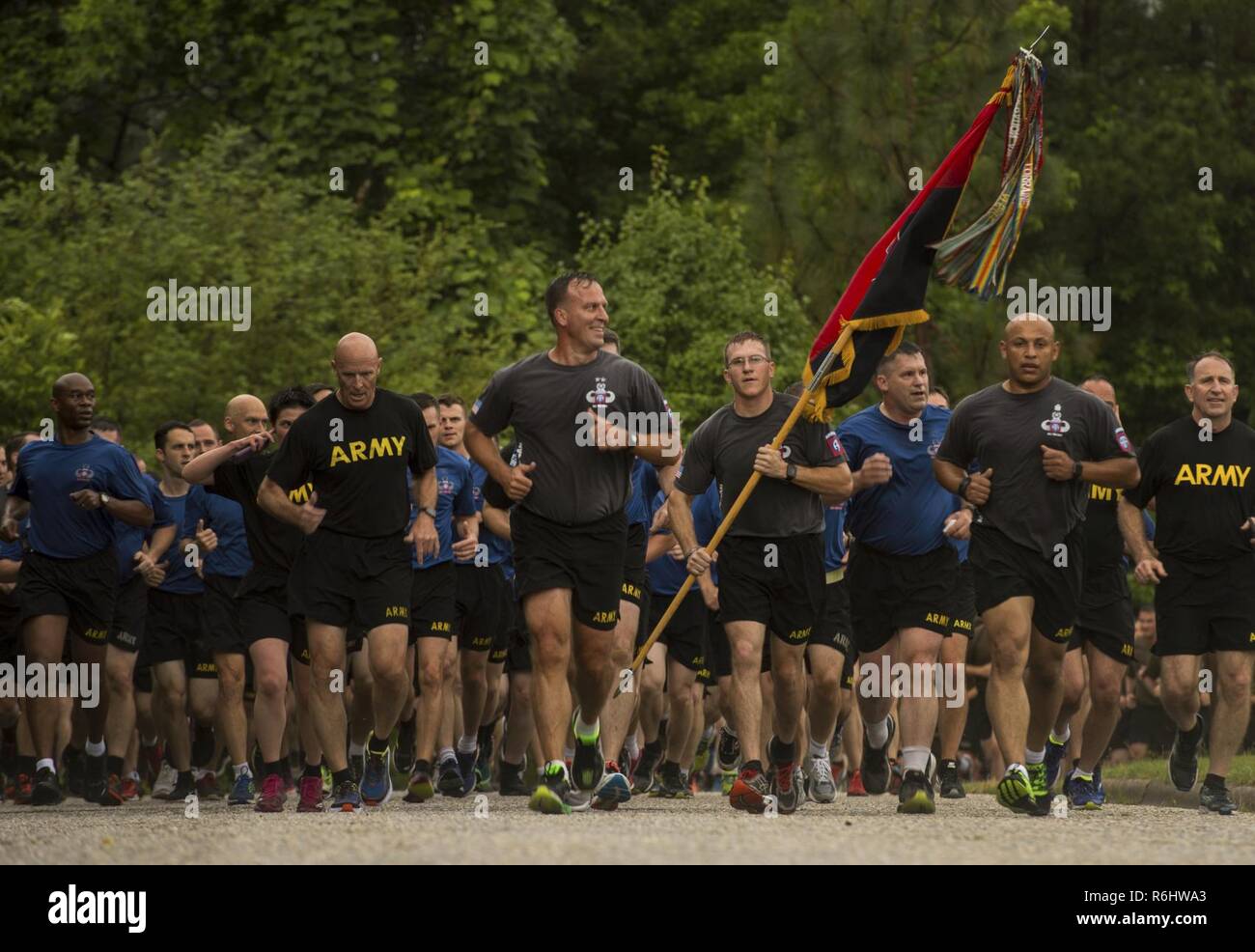 The leaders of the 82nd Airborne Division run in formation as a part of ...