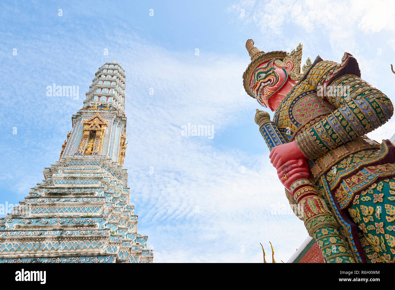 Yaksha statue in the Grand Palace in Bangkok, Thailand, with white ...