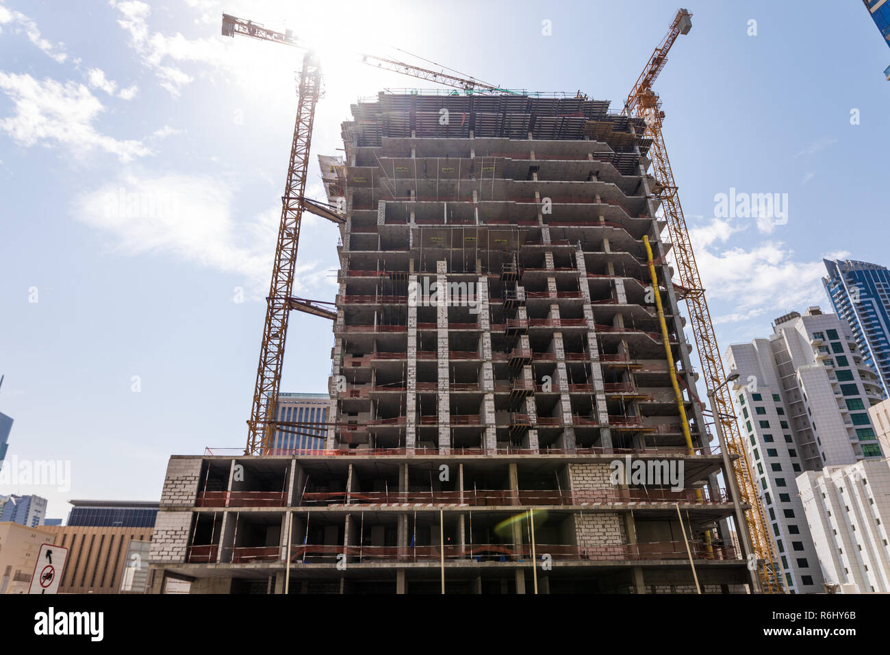 Dubai, UAE - October, 2018 Building construction of skyscrapers Stock ...
