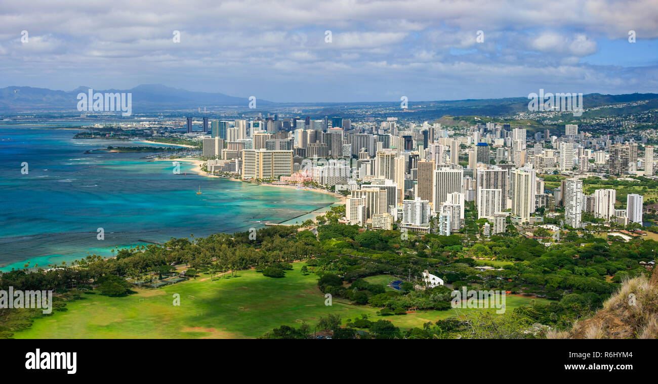 Waikiki and surrounds view from Diamond Head Lookout, Hawaii Stock ...