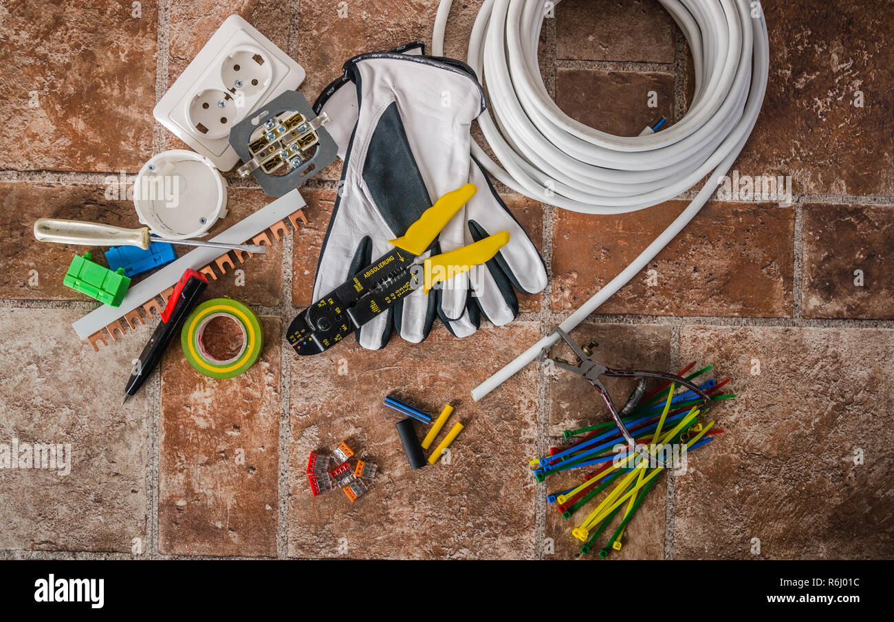 Tools for electrical installation, close-up Stock Photo - Alamy