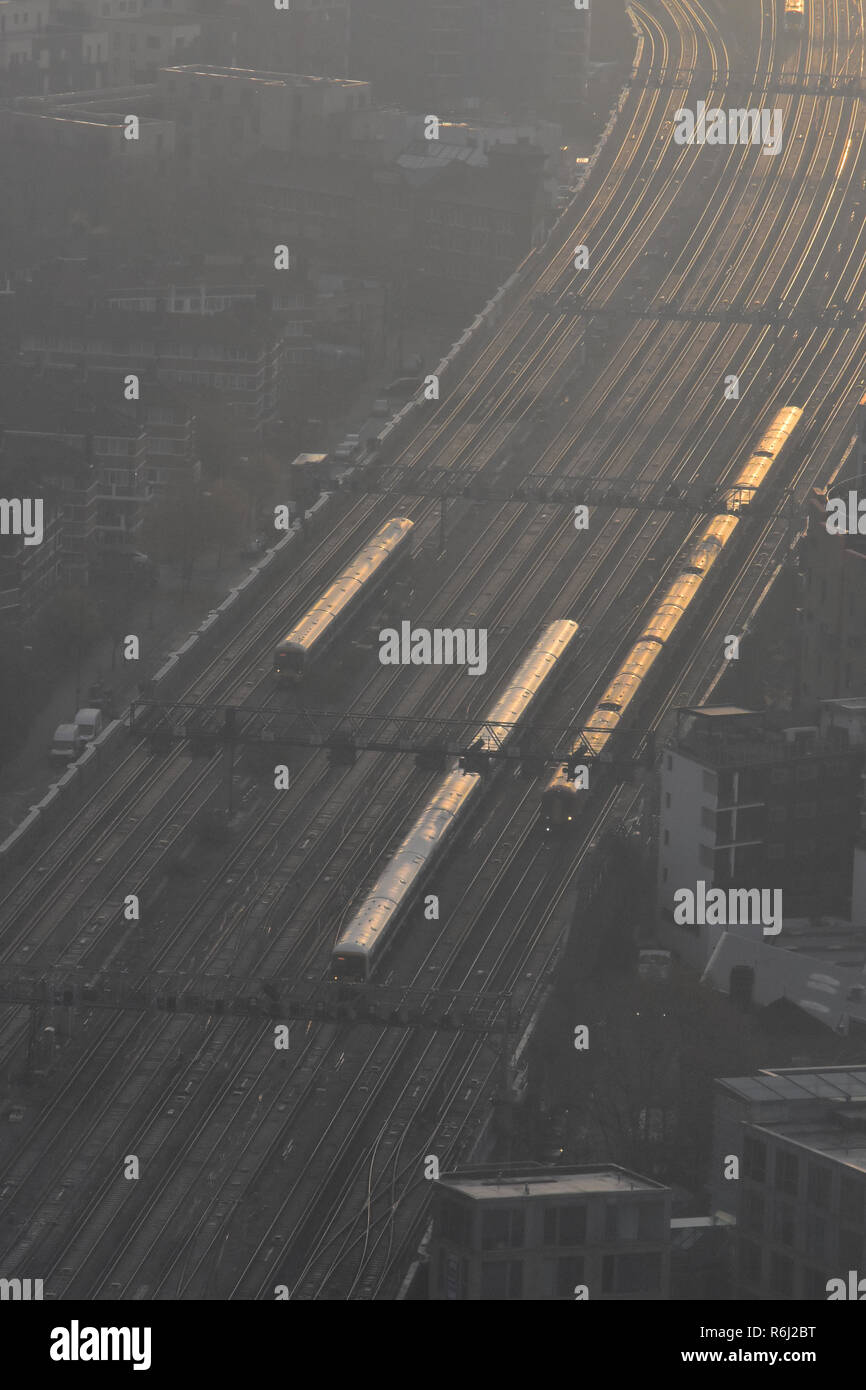 The view over London Bridge station platforms from a bedroom at the ...