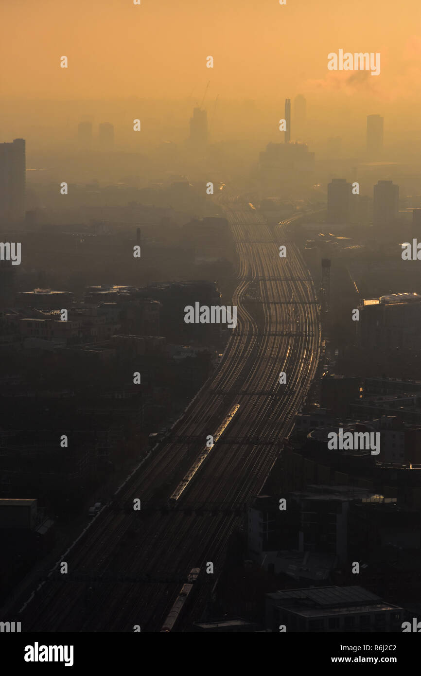 The view over London Bridge station platforms from a bedroom at the ...