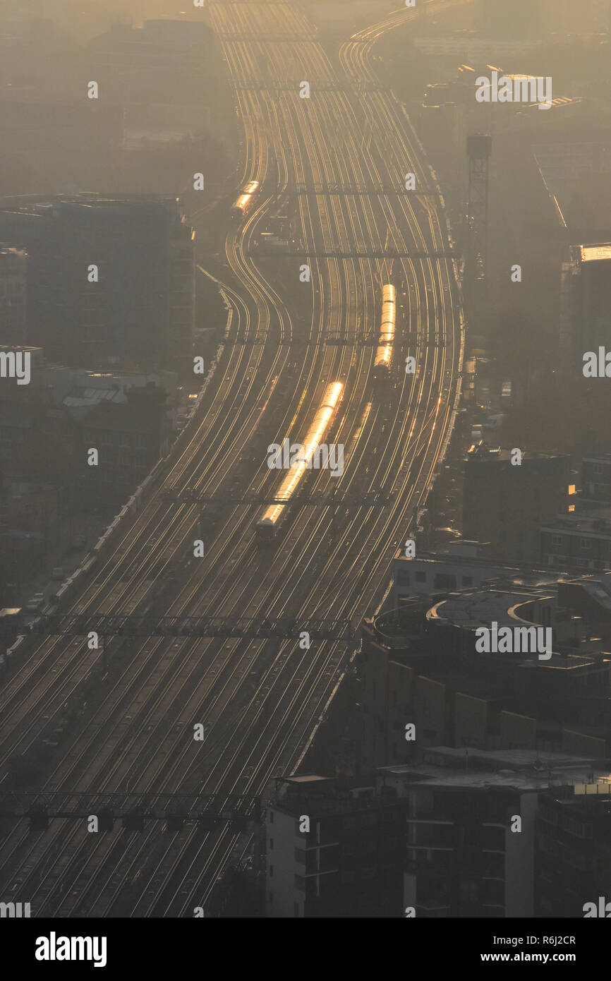 The view over London Bridge station platforms from a bedroom at the ...