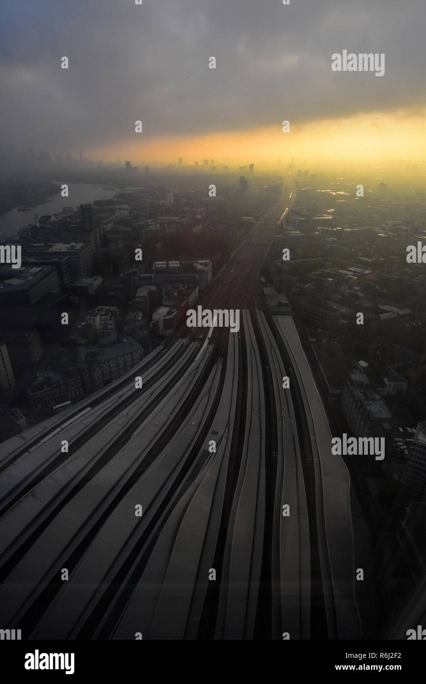 The view over London Bridge station platforms from a bedroom at the ...