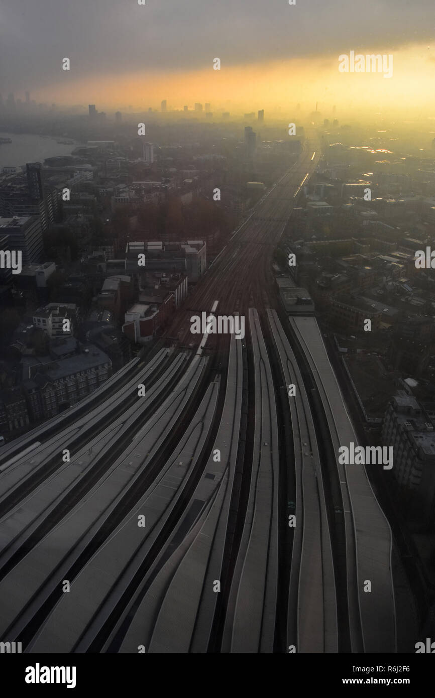 The view over London Bridge station platforms from a bedroom at the ...